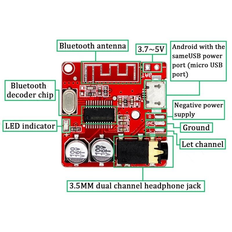 CA-6965 Bluetooth Audio Receiver Module Universal Micro USB 5V MP3 BT ...