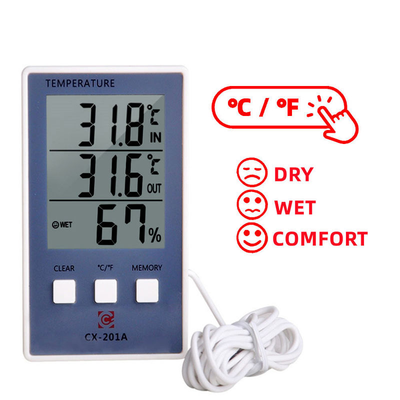1.8F Accuracy Temperature Humidity Meter C/F LCD Display Sensor Probe ...