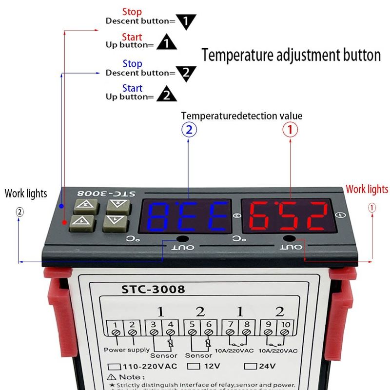 STC-3008 Digital Thermometer Controller Two Relay Output With Probe 12V ...
