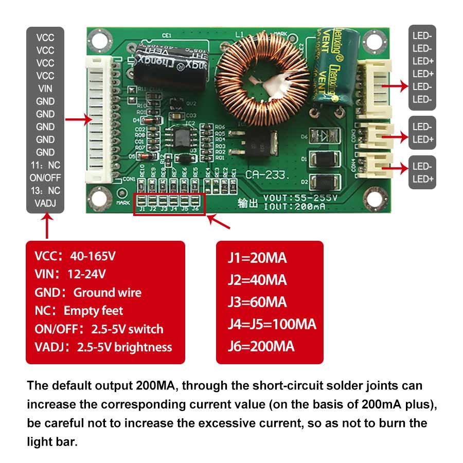 CA-233 LED Backlight Driver Board 55-255V output constant current